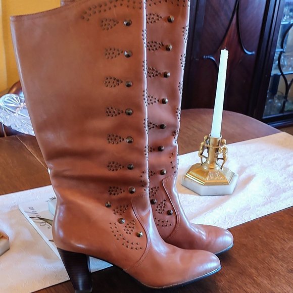 Reba | Shoes | Womens Reba Leather Tall Boots With Studs Taupe Sz M ...